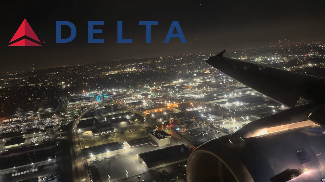 Full Night Approach and Landing at LAX on a Delta Air Lines Airbus A319 ...