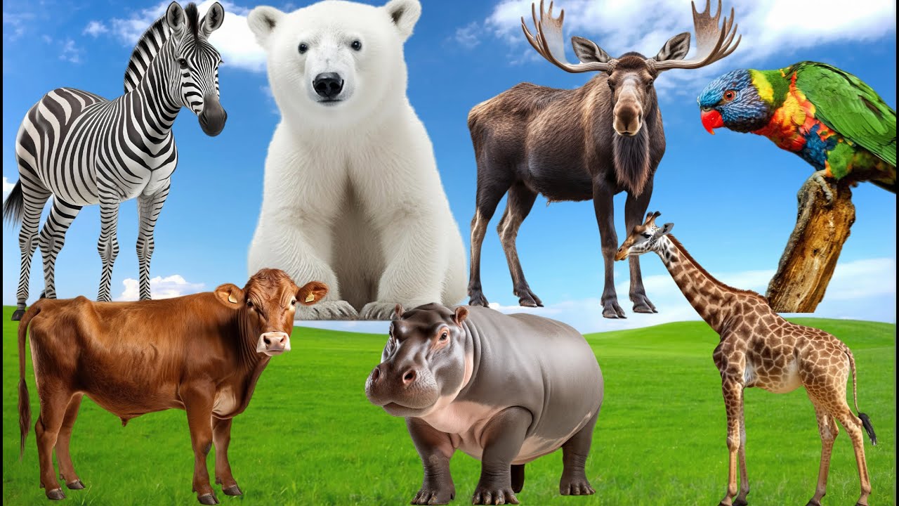Baby Animal Sounds: Zebra, Moose, Giraffe, Hippo, Polar bear, Cow, Bird ...