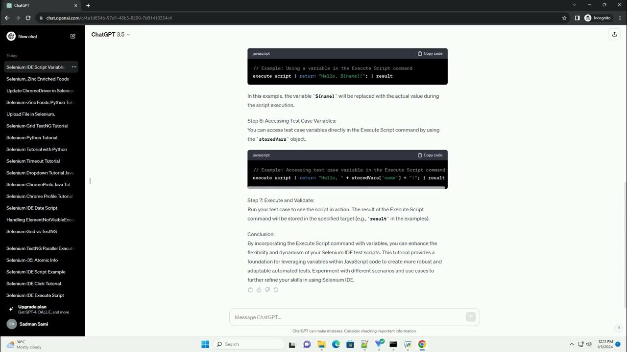 selenium ide execute script variable - YouTube