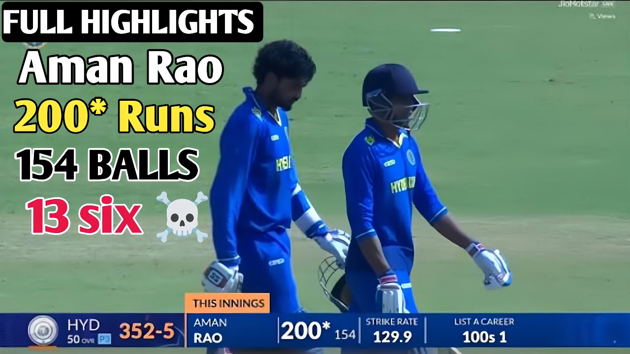 Aman rao batting highlights today match 200 runs 154 balls 😱, HYD vs ...