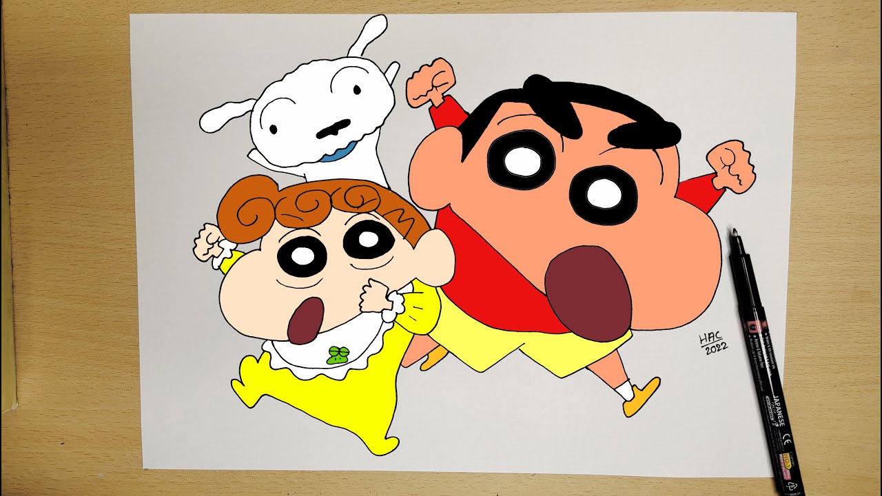 How to draw Shinchan, Himawari and Shiro || Easy drawing || - YouTube