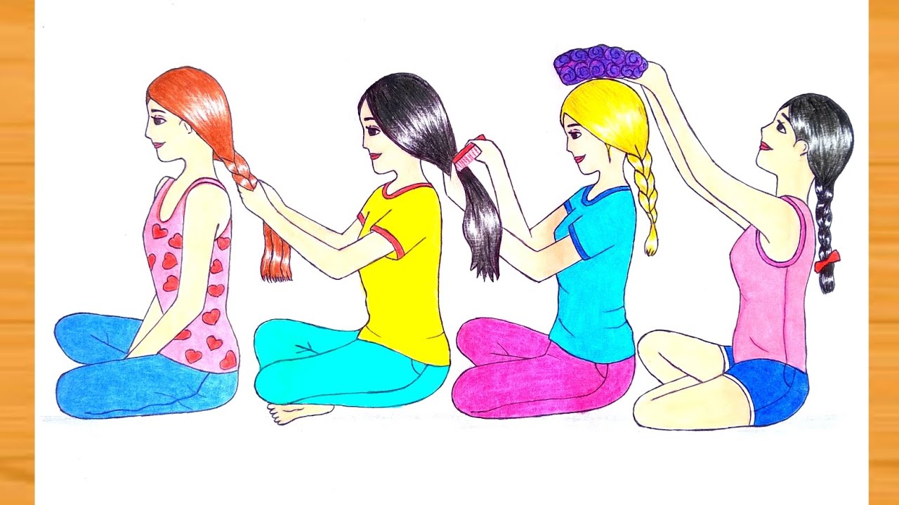 4 Girl Best Friends Drawing Easy|How To Draw 4 Best Friends|4 BFF ...