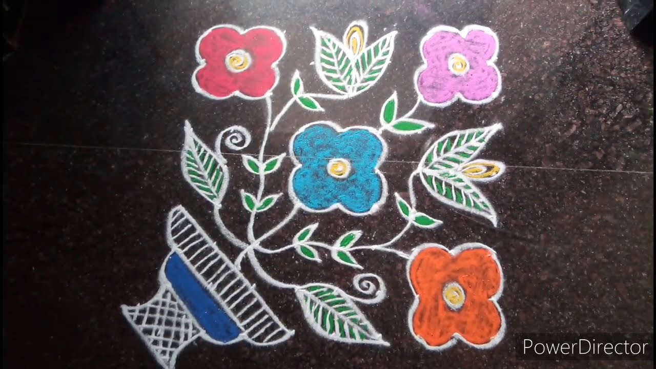 Beautiful flower pot Rangoli design/ margali kolam - YouTube