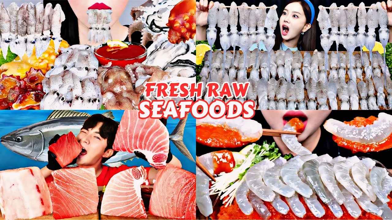 RAW SEAFOOD MUKBANG | Fresh Squid Shrimp Crab Tuna Octopus | Mukbang ...