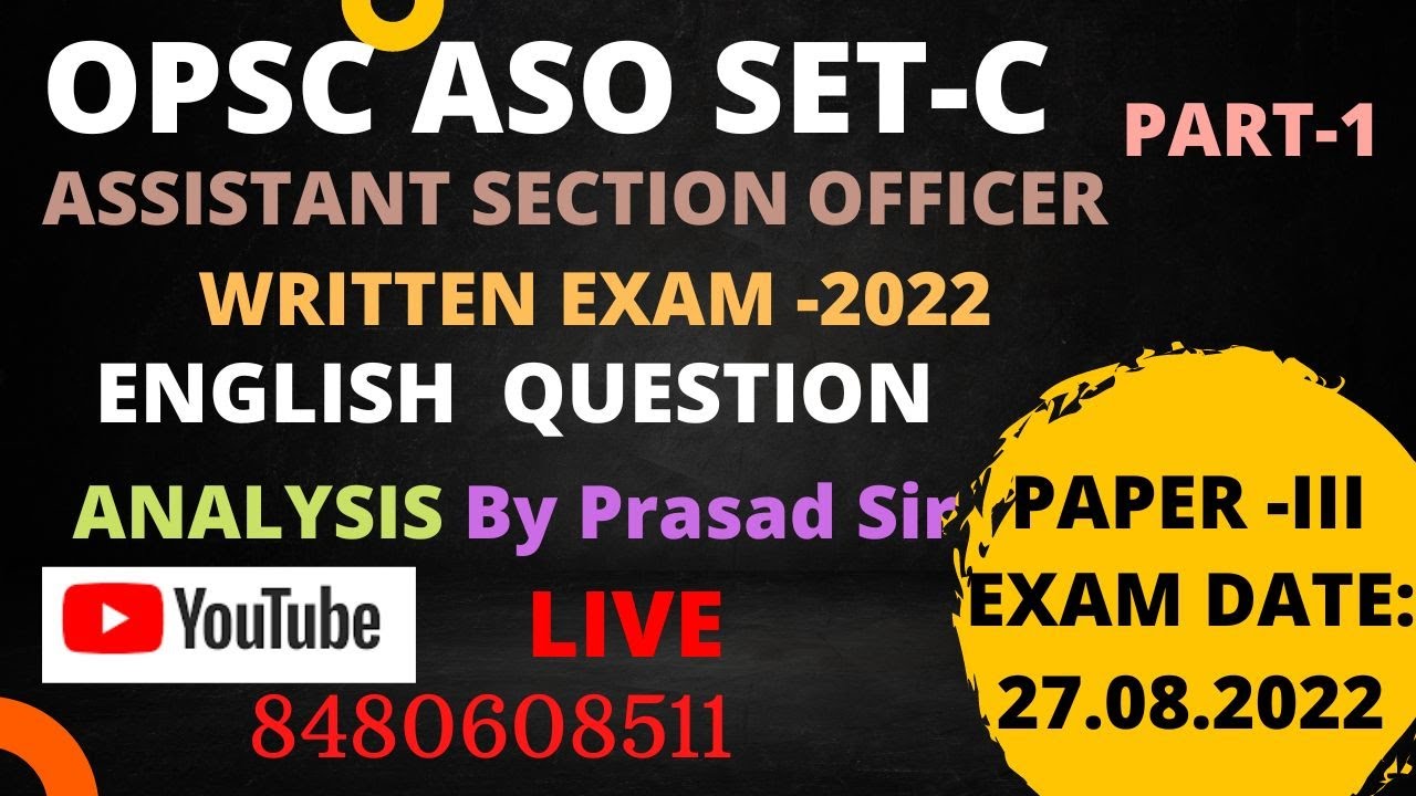 OPSC ASO ENGLISH ANSWER ANALYSIS PART-1 BY PRASAD SIR #LiVE - YouTube