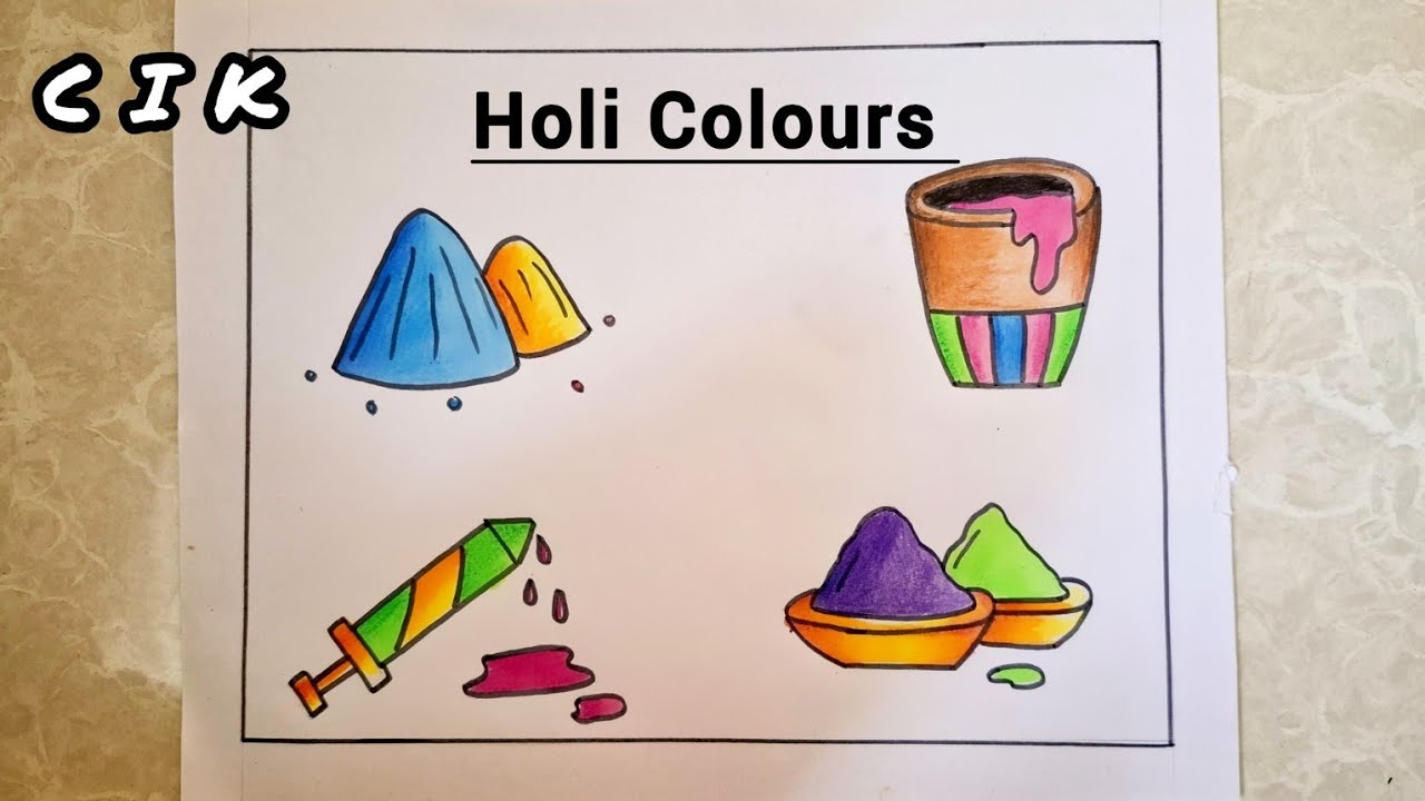 How to Draw Holi Colors | Easy Holi Colors Drawing for Kids | Easy Holi ...