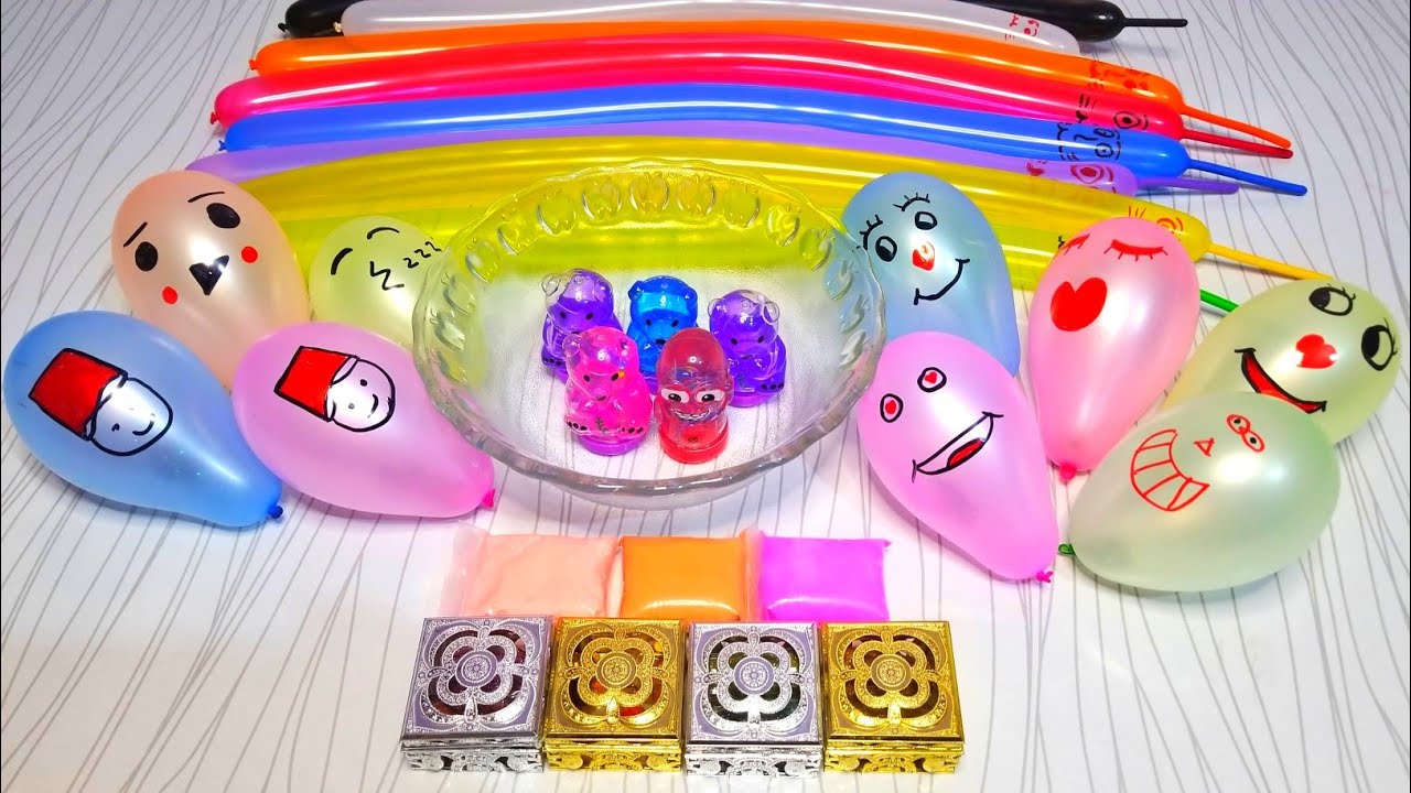 Mixing Slime With Funny Faces Balloons And Clay | Satisfying Slime ...