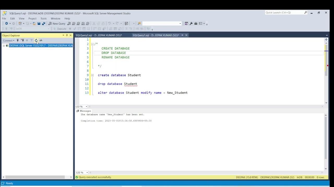 How to create Database Drop Database Rename database - YouTube