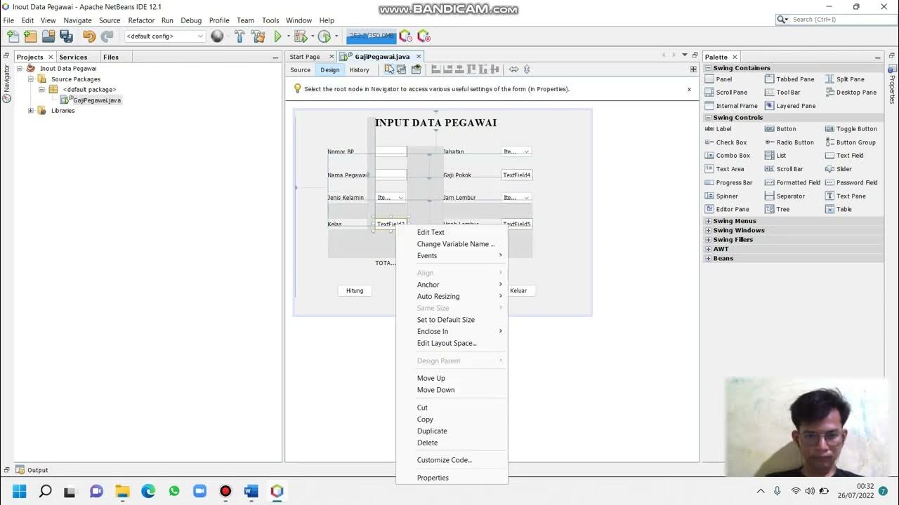 Membuat From Input Data Pegawai Menggunakan NetBeans (Tugas Pemrograman ...