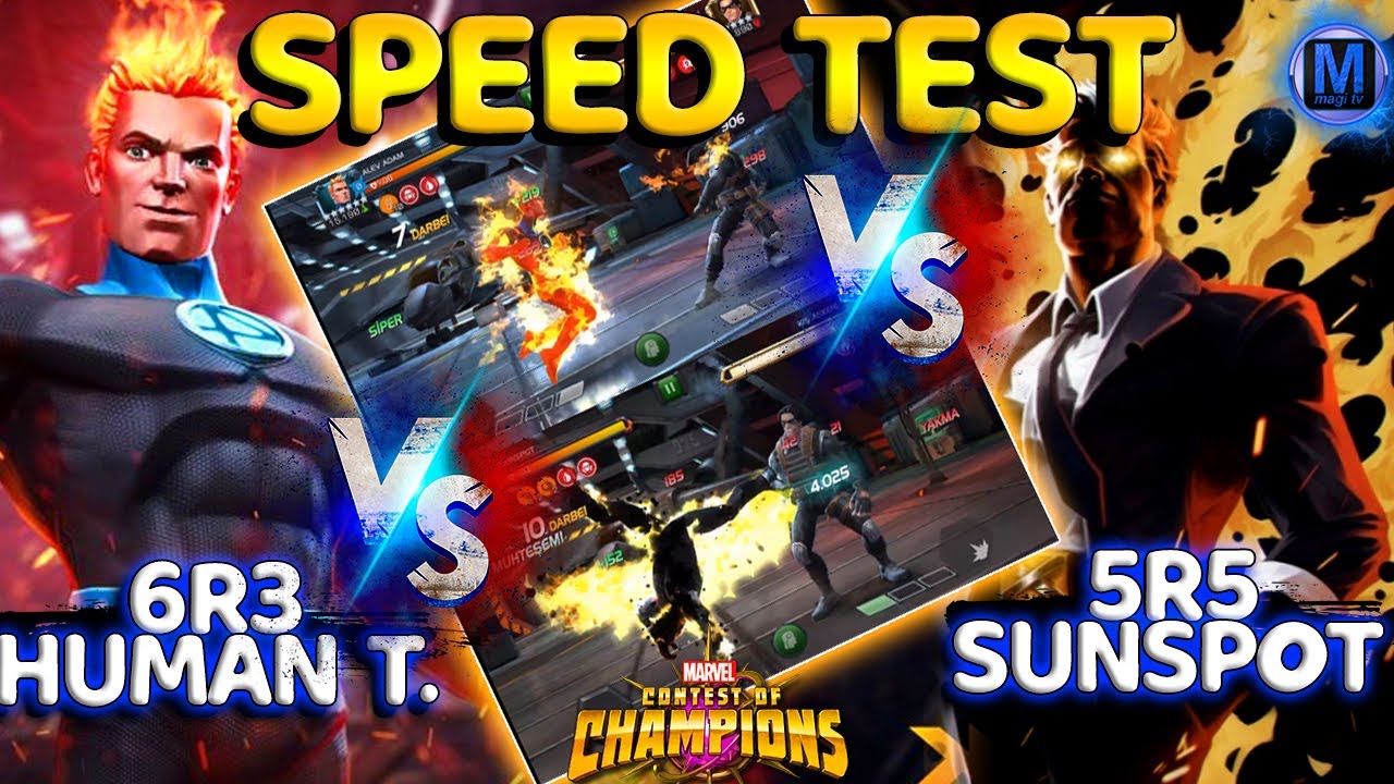 MCOC SPEED TEST - 6R3 HUMAN TOURCH vs 5R5 SUNSPOT - YouTube