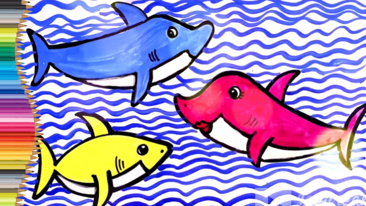 mommy shark Daddy Shark And Baby Shark Drawing Coloring Painting for ...