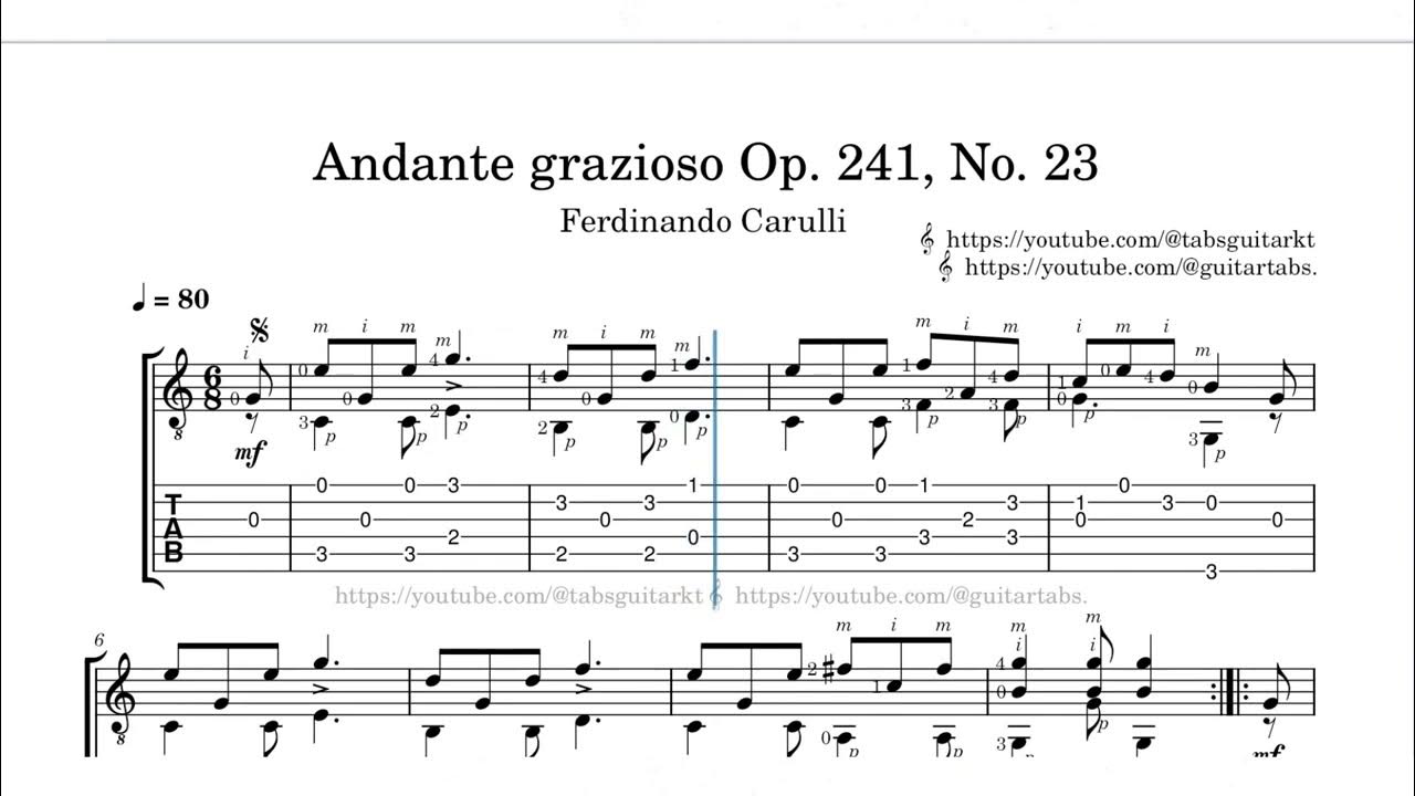 Carulli | Andante grazioso Op. 241 No. 23 | TAB | ♩ = 80 | - YouTube