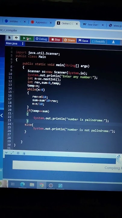 Write a program wheather a check number is palindrome or not ?. #shortvideo #code #java #vlogs ...