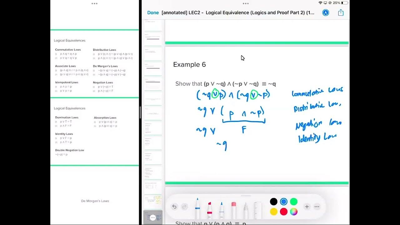 7 - (Examples 6-7) Proving Logical Equivalence Using Laws - YouTube
