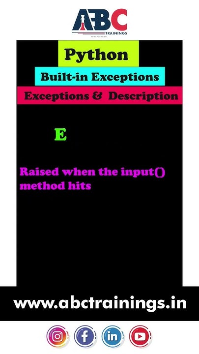 Python Built-in Exceptions 1 #python #exceptions #keywords #abctrainings #abccadcentre #shorts ...