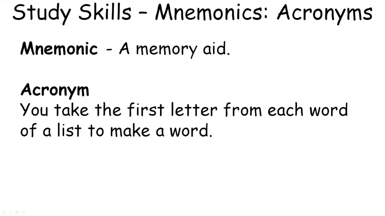 Study Skills - Mnemonics: Acronym - YouTube
