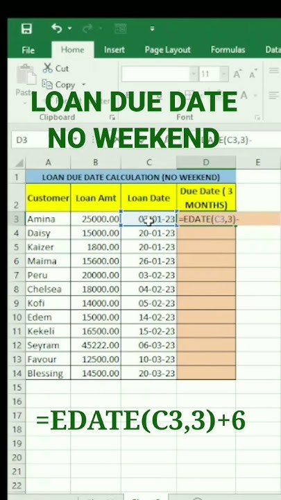 calculate due date without weekends #excel #exceltips #shorts #Excel #ex #excelsolutions - YouTube