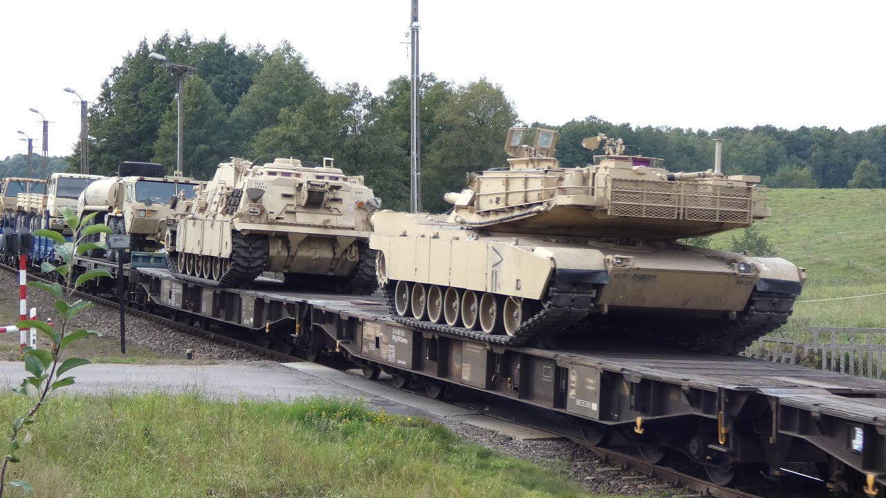 Military train with American soldiers in Poland - YouTube