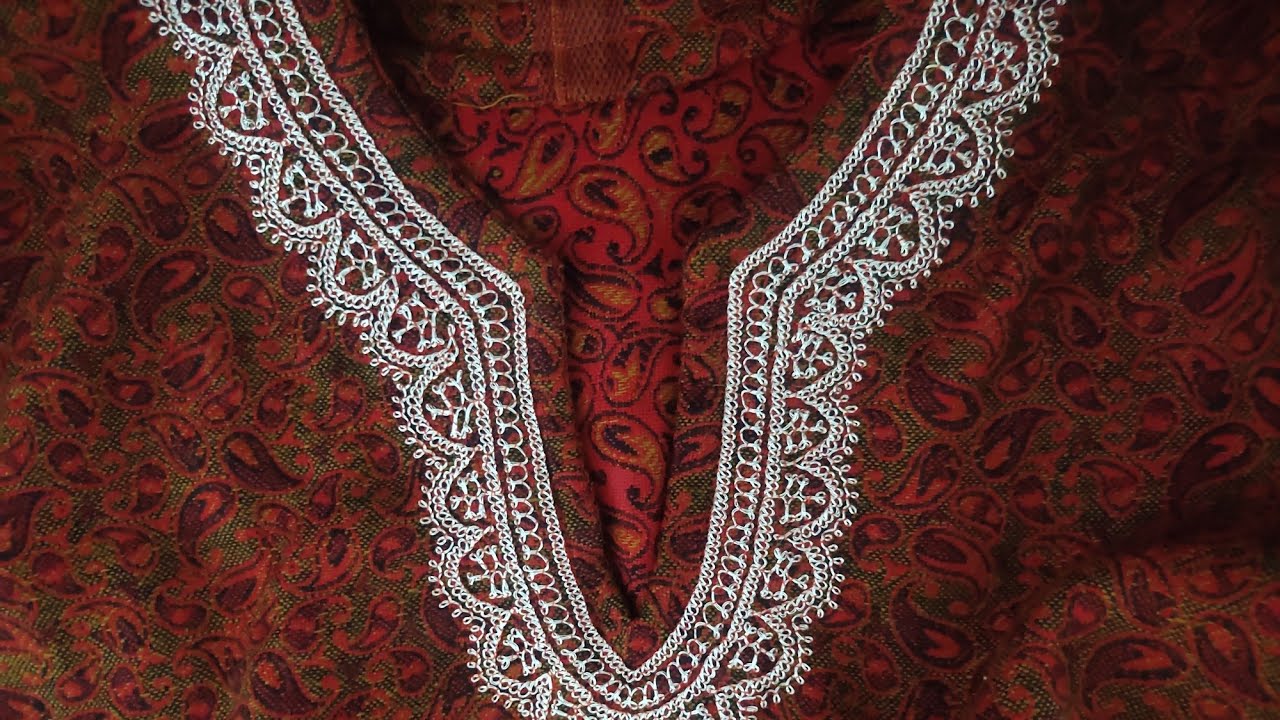 kashmiri pheran neck tilla design - YouTube