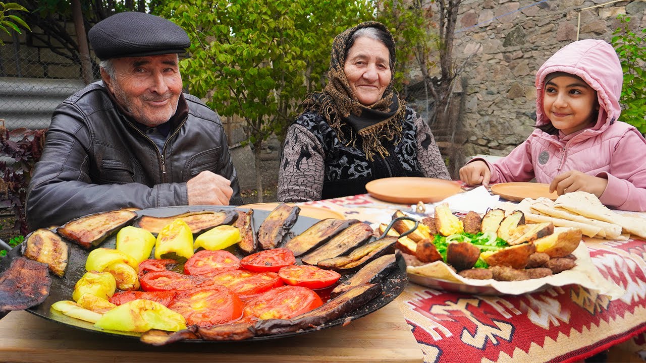 Village Life: We Cooked BEEF CUTLETS with Lots of Vegetables On The Saj ...