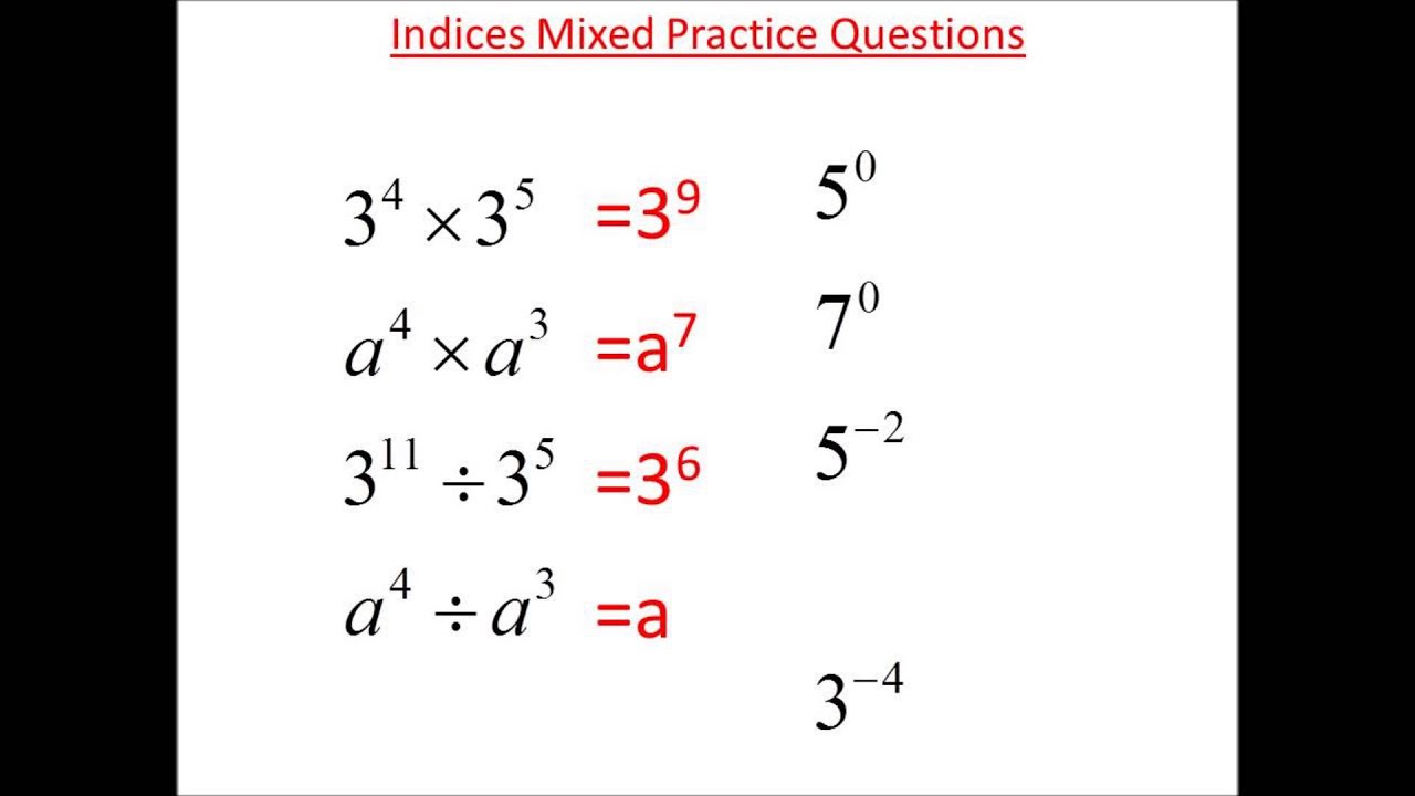 Indices Mixed Practice Questions - YouTube