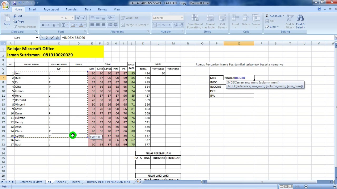 Belajar Excel Rumus Index - YouTube