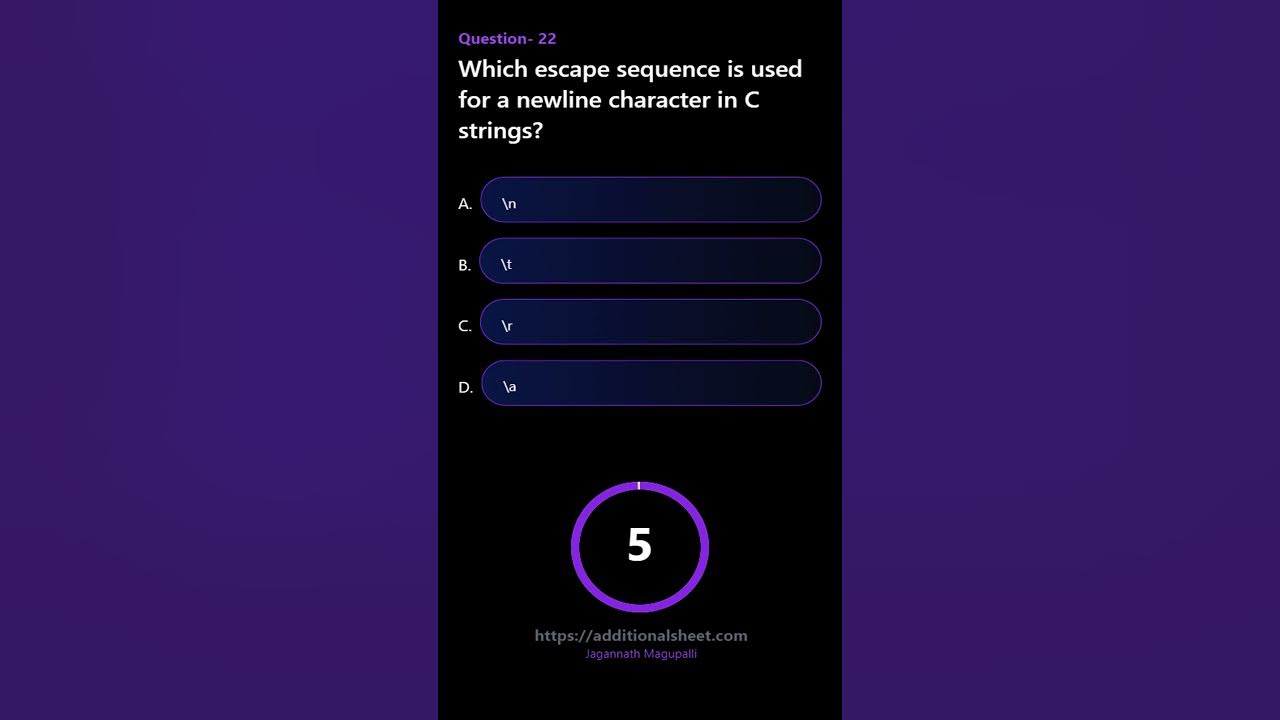 Which escape sequence is used for a newline character in C strings - YouTube
