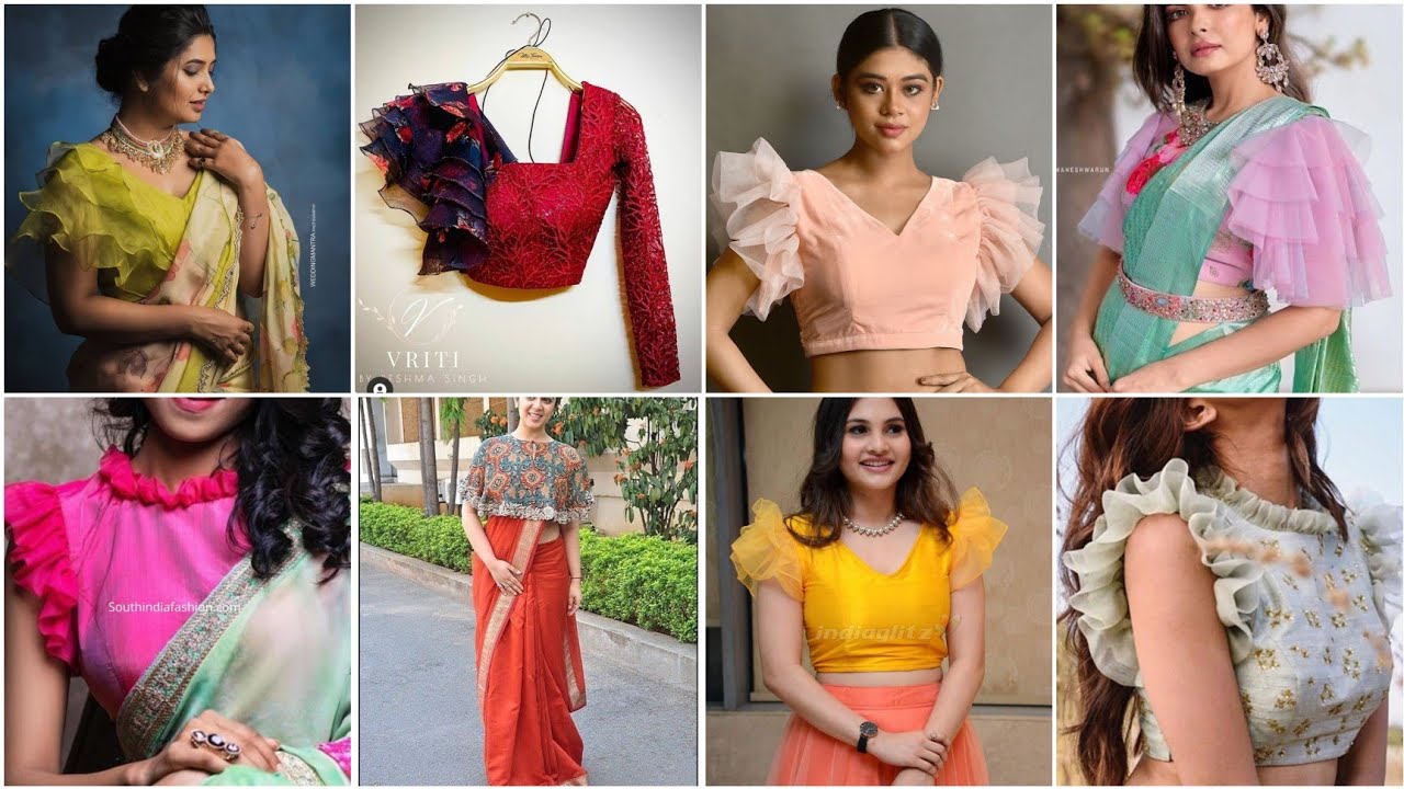 New Trendy Frill Blouse Design Ideas. Saree Blouse Designs Front And ...