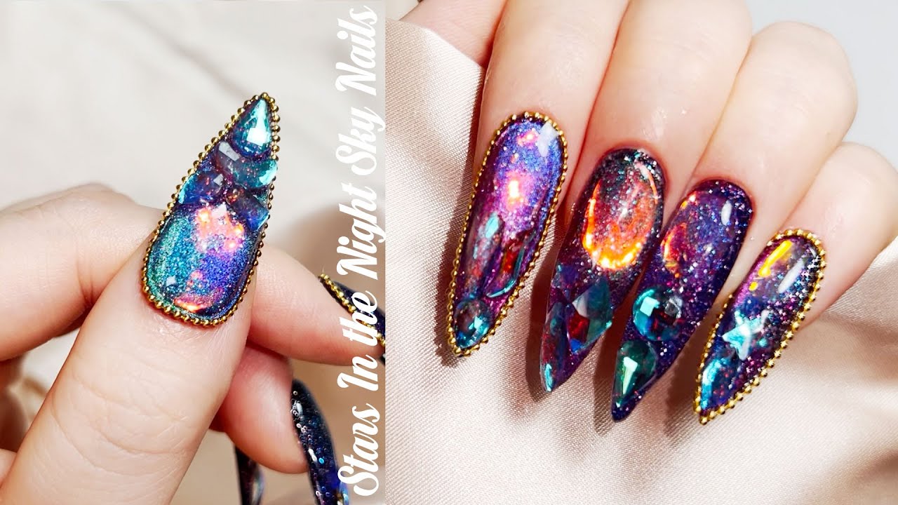 밤 하늘의 별을 따서 너에게 줄게nails 얼음네일 우루우루네일 소서리스 셀프네일 네일asmr