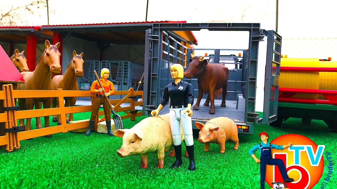 BRUDER TOYS Tractors farm Deutz Fendt Claas Livestock trailer - YouTube