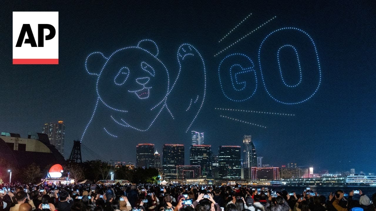 Hong Kong holds first panda-themed drone show - YouTube