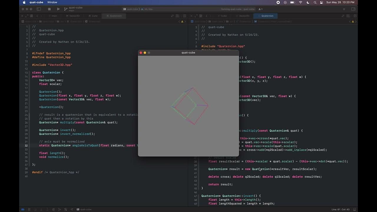 quat-cube: C++ 3D Math Demo - YouTube