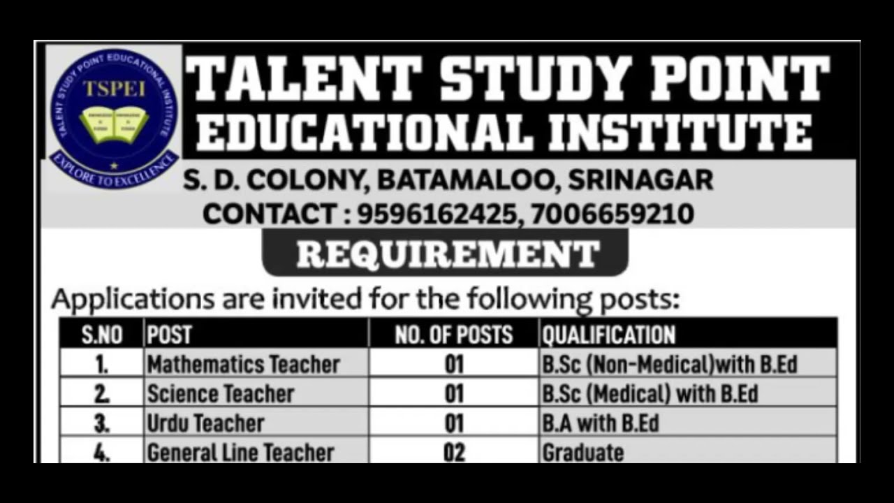 TALENT STUDY POINT EDUCATIONAL INSTITUTE BATMALOO SRINAGAR || JOBS - YouTube