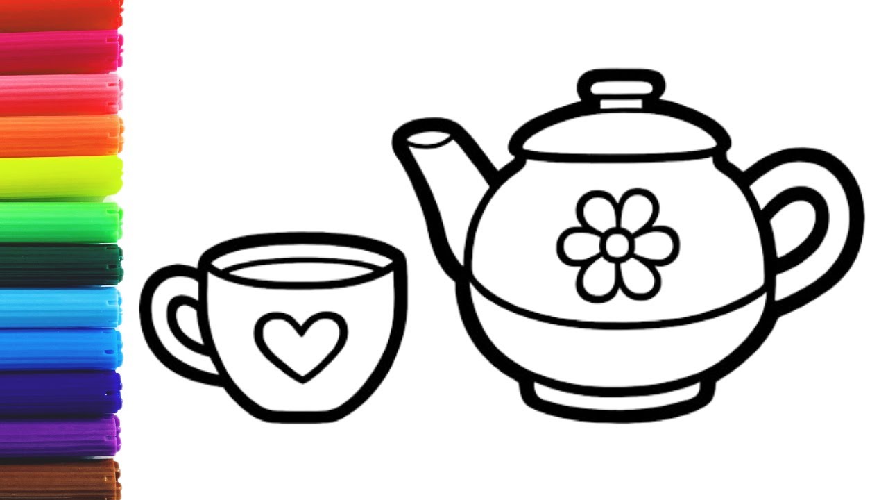 How to draw a teapot and cup 🍵 | Easy step by step tutorial - YouTube