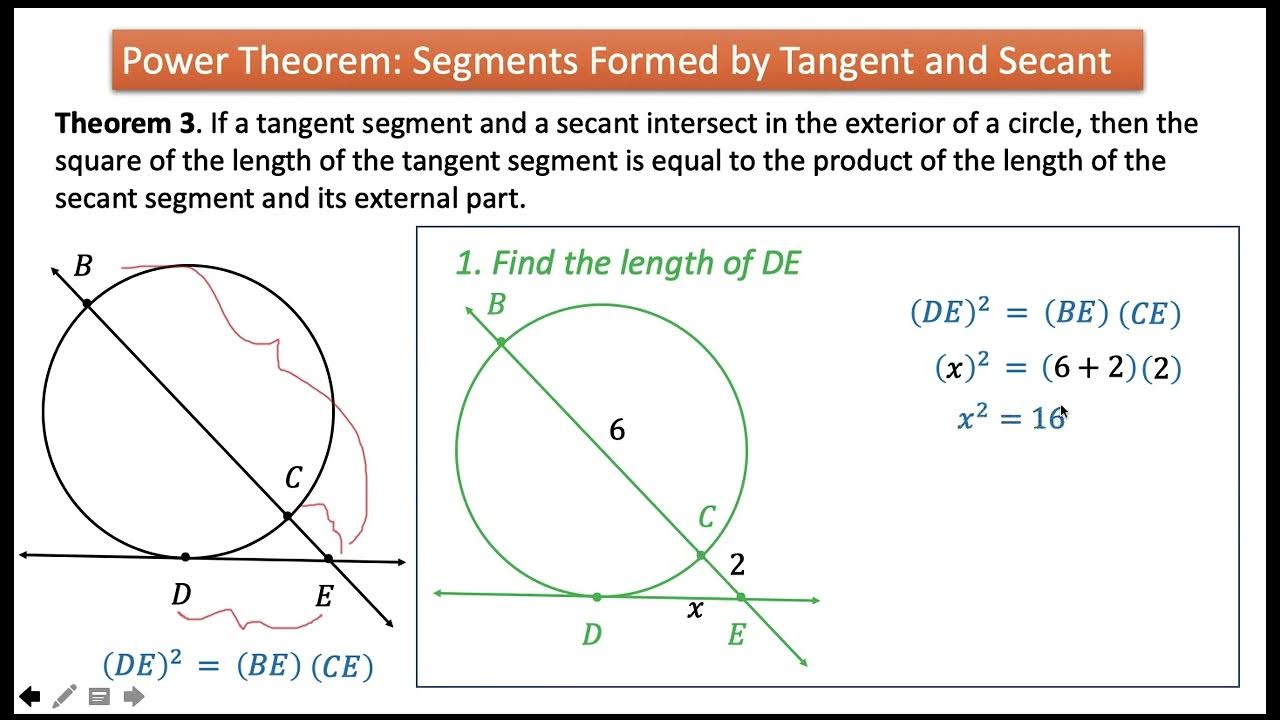 Power Theorem 3 Segments Formed by Tangent and Secant - YouTube