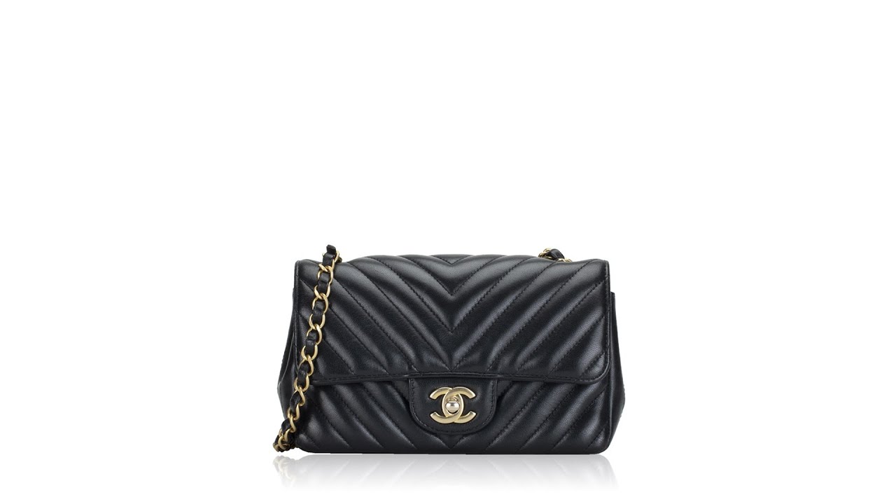 Chanel Lambskin Chevron Mini Rectangular Classic Flap Bag Black - YouTube