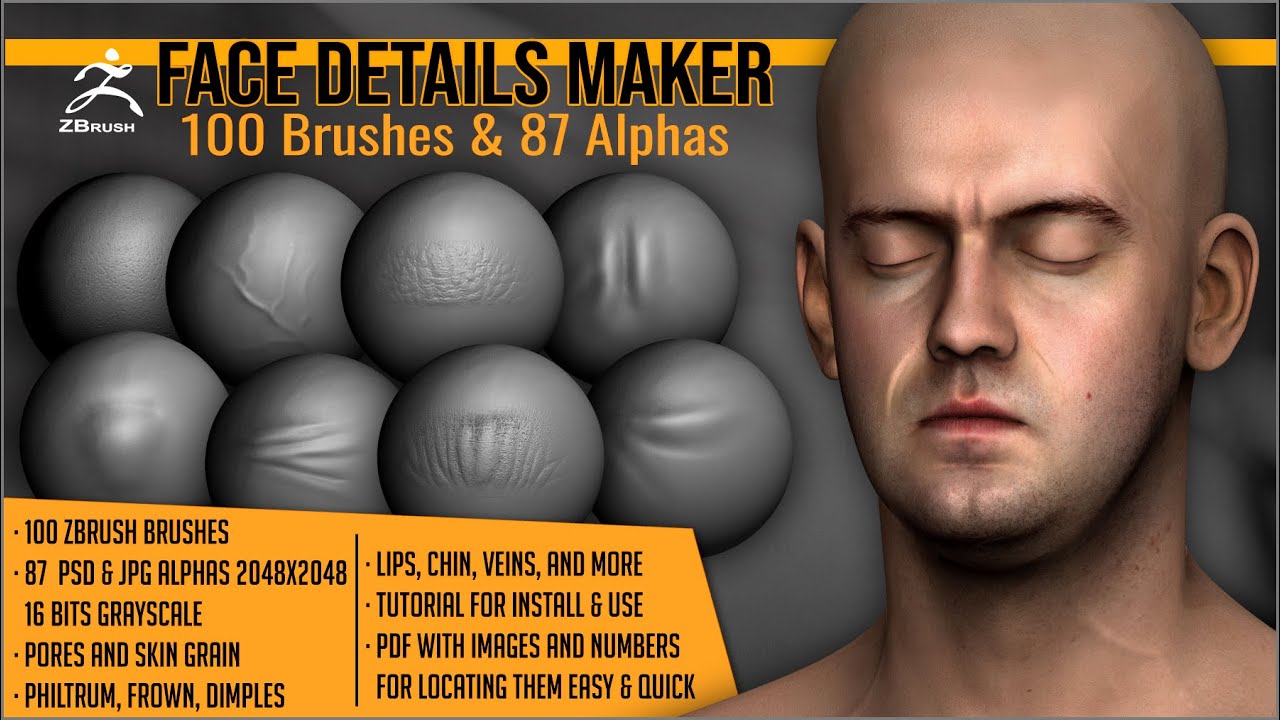 Add face details to your human models in ZBrush with Face Detail Maker ...