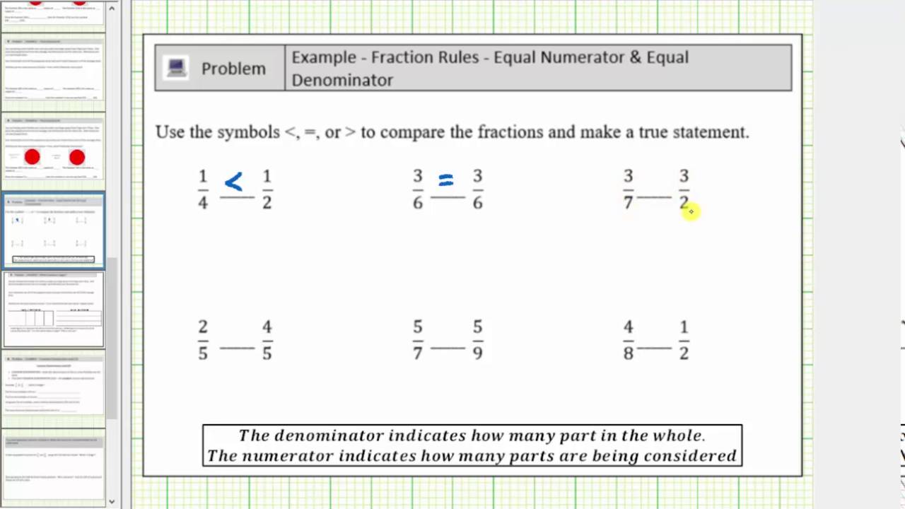 Comparing Fractions With The Same Numerators Or Same Denominators No comparing-fractions-with-the-same-numerators-or-same-denominators-no
