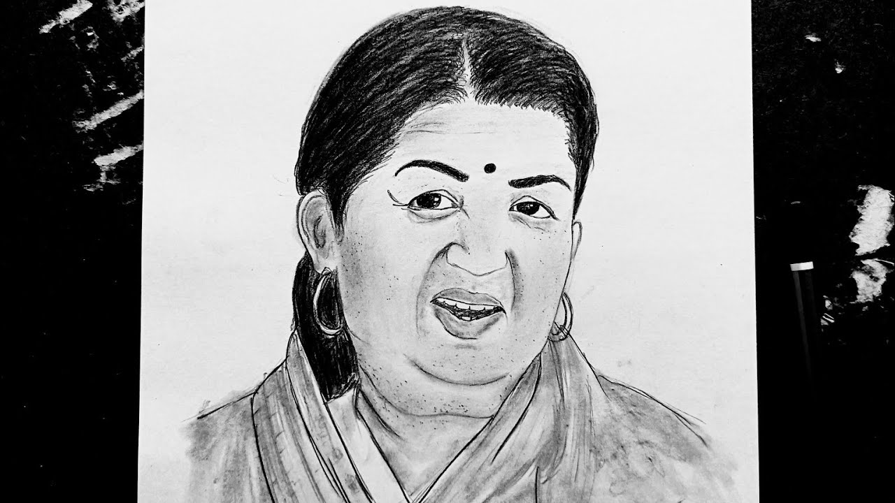 how to draw Lata Mangeshkar easily Lata Mangeshkar ka drawing used with ...
