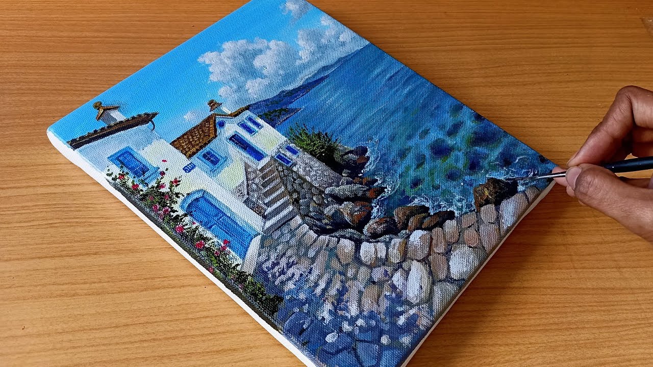 Easy Way to Paint a Seaside scene//Acrylic Landscape Painting//Step By ...