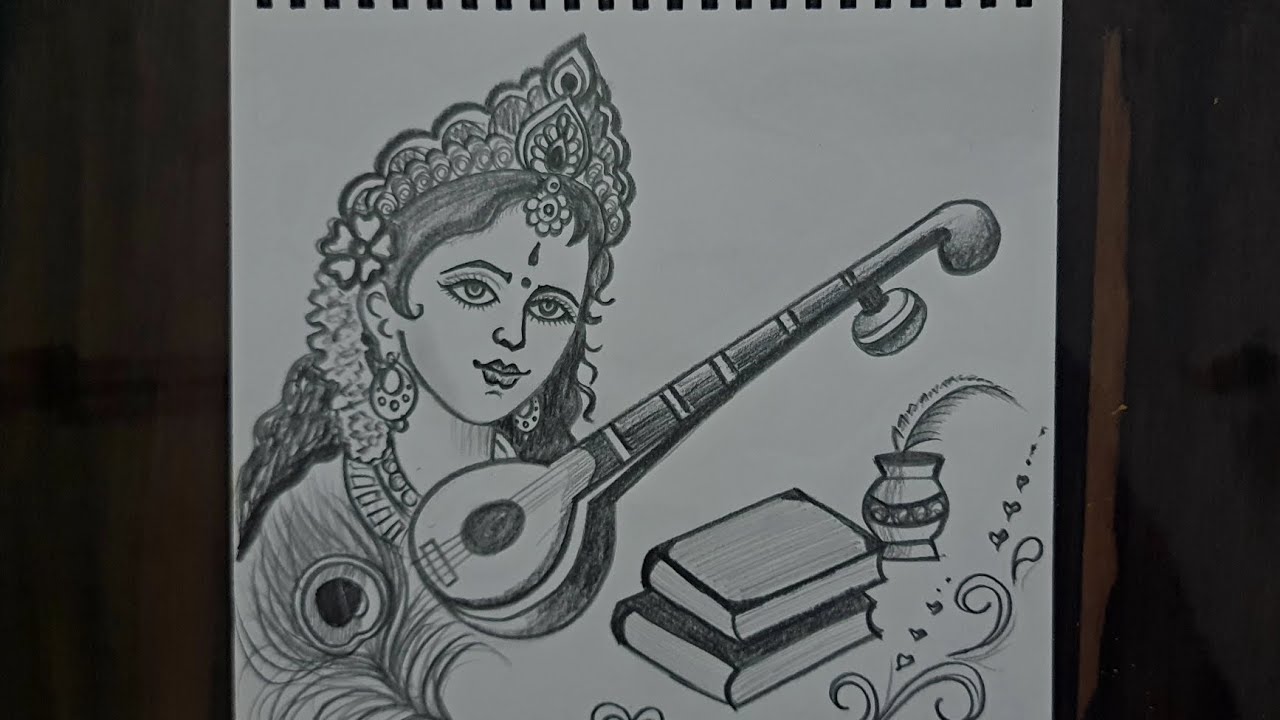 Saraswati Mata drawing ||Easy pencil drawing || Sketch drawing - YouTube