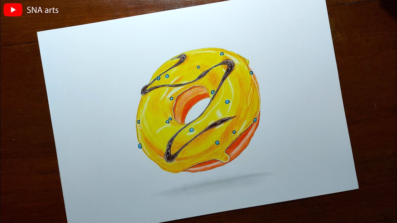 Drawing Realistic Yellow Doughnut With Color Pencils || First Time ...