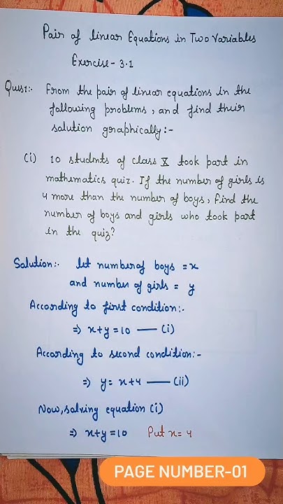 Class - 10th, Ex - 3.1 Q1 Intro to Pair of Linear Equation in Two Variables || New NCERT || CBSE ...