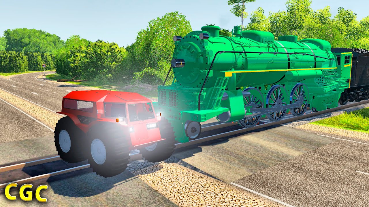 Steam Train Vs Cars on railroad #19 BeamNG Drive - YouTube