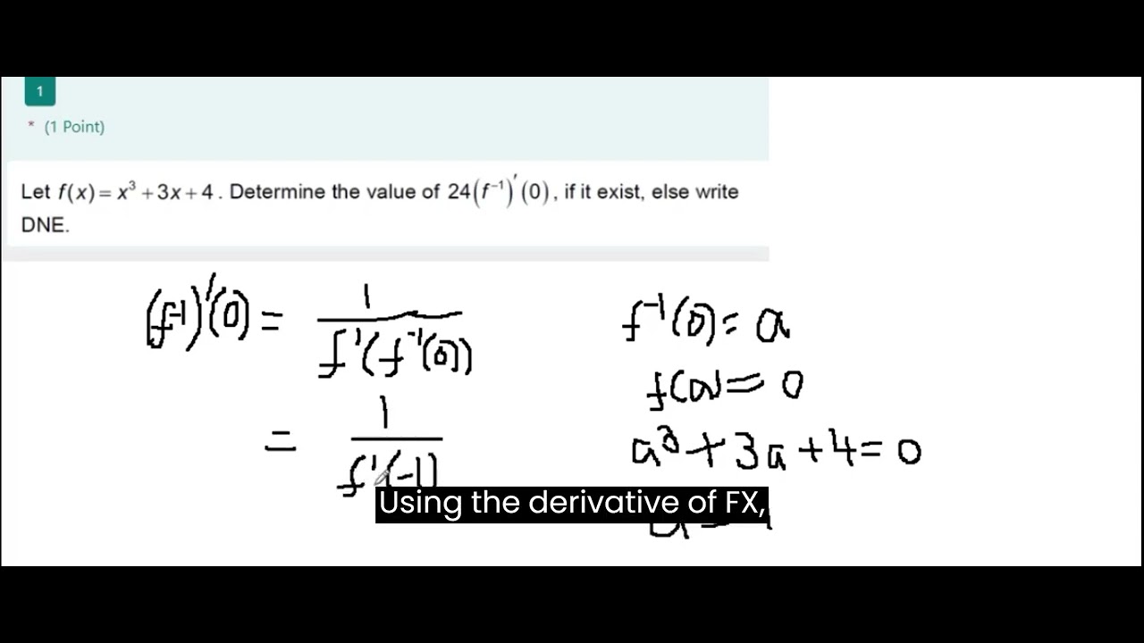 Finding the derivative of an Inverse Function of a Polynomial - YouTube