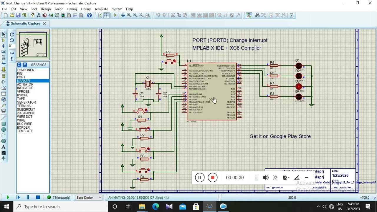 PIC16F887 - PORT Change Interrupt Demo - "PIC Projects" Mobile App - YouTube