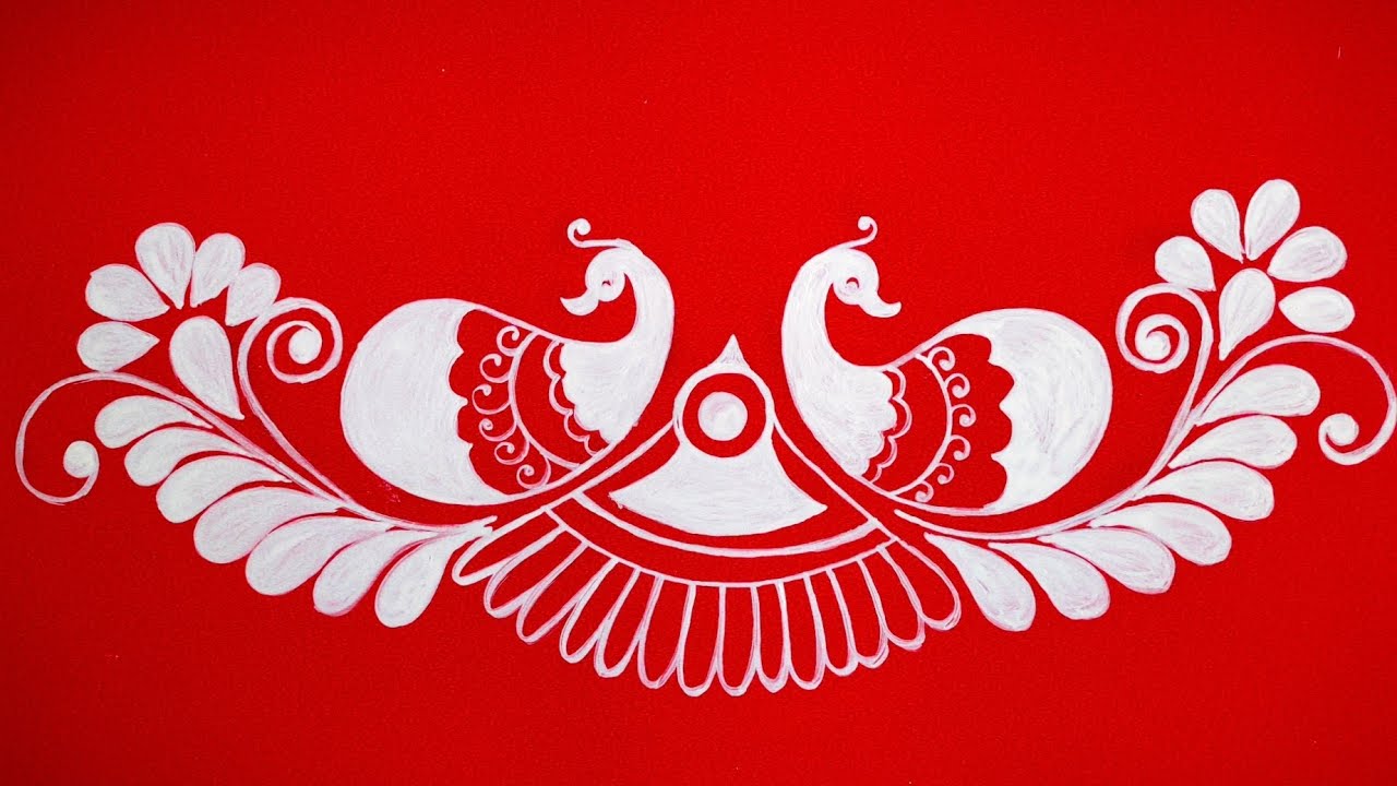 Beautiful Peacock Door Alpona Design 🦚How to Draw Peacock Alpona Design ...