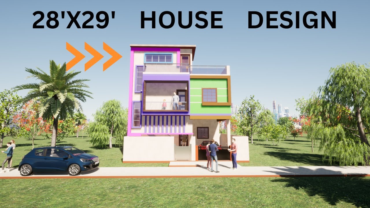 28'*29' HOUSE MODEL DESIGN// 28'X29' HOUSE PLAN WITH CAR PARKING ...