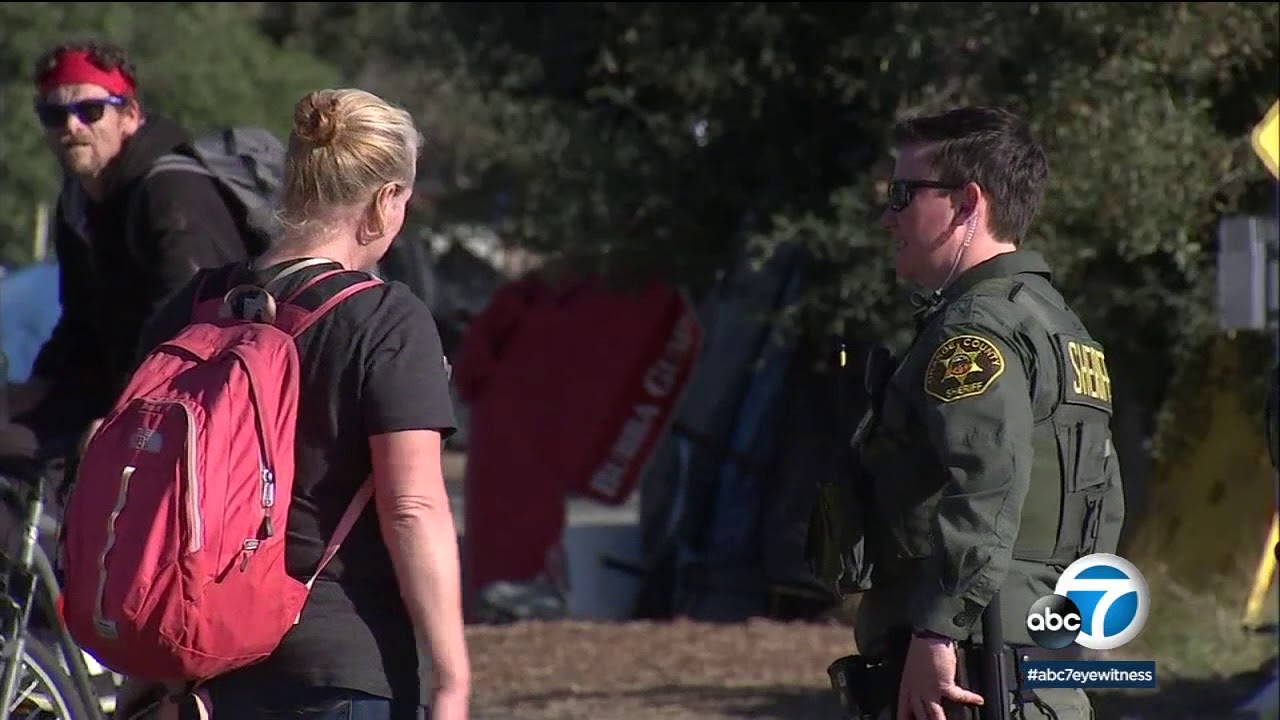 Homeless encampment near Angel Stadium coming down | ABC7 - YouTube