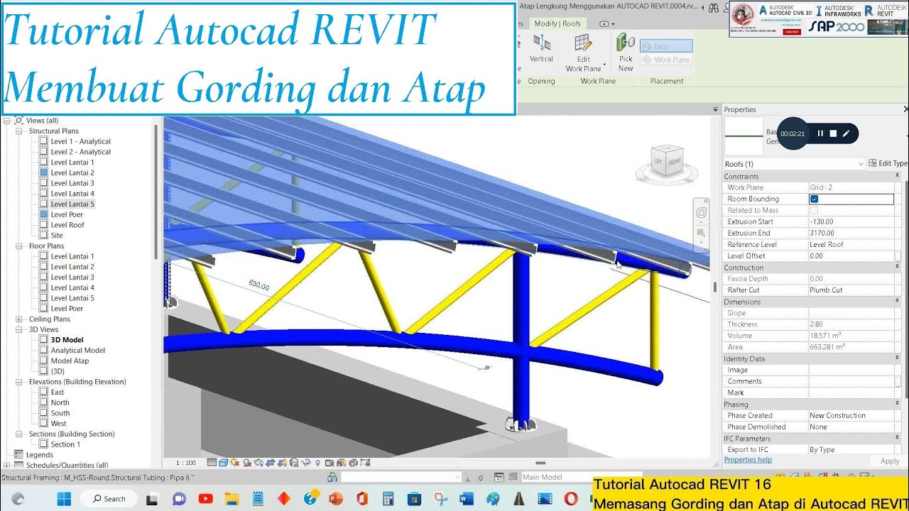 Tutorial Autocad REVIT 16. Memasang Gording Dan Atap Pada Atap ...